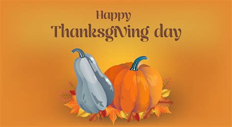 행복 한 추수 감사절 벡터 일러스트 와 호박과 나뭇잎 다채로운 오렌지 배경 평면 만화 손으로 그린 템플릿 11월에 대한 스톡 벡터 아트 및 기타 이미지 Istock