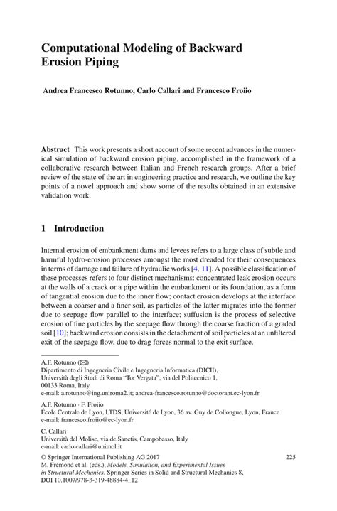 Pdf Computational Modeling Of Backward Erosion Piping
