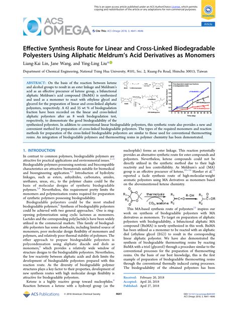 Pdf Effective Synthesis Route For Linear And Cross Linked