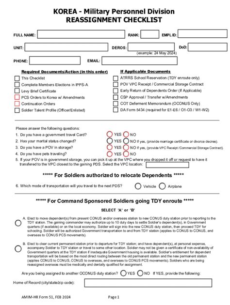 Fillable Online Korea Military Personnel Division Reassignment