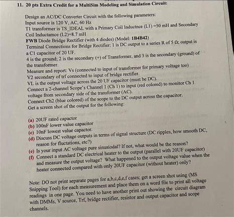 1 20 Pts Extra Credit For A Multisim Modeling And