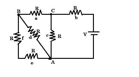Calculate The Current Through Each Resistor A B C D And F In The