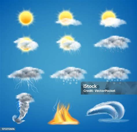 일기 예보 아이콘의 벡터 3d 현실적인 세트 날씨에 대한 스톡 벡터 아트 및 기타 이미지 날씨 아이콘 컴퓨터 Istock