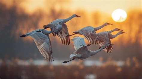 Migrating Birds Flying Over Nature Beauty Premium Ai Generated Image