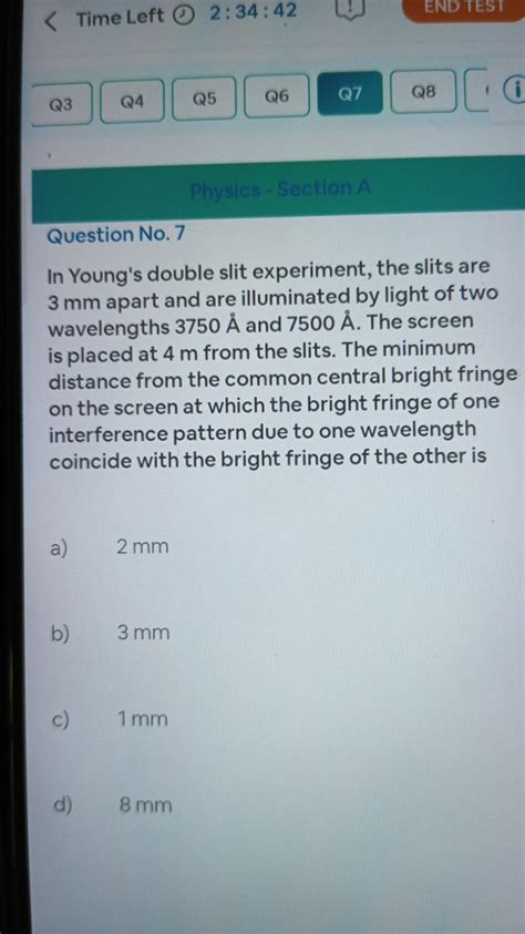 Time Left23442end Testq3q4q5q6q7q8iphysics Section Aquest