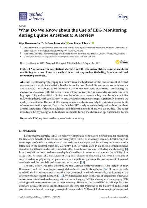 PDF What Do We Know About The Use Of EEG Monitoring During Equine Anesthesia A Review