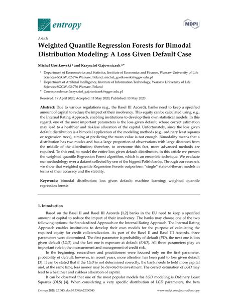Pdf Weighted Quantile Regression Forests For Bimodal Distribution Modeling A Loss Given