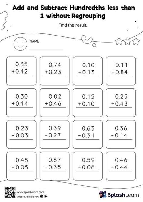 Add And Subtract Hundredths Less Than 1 Without Regrouping Vertical