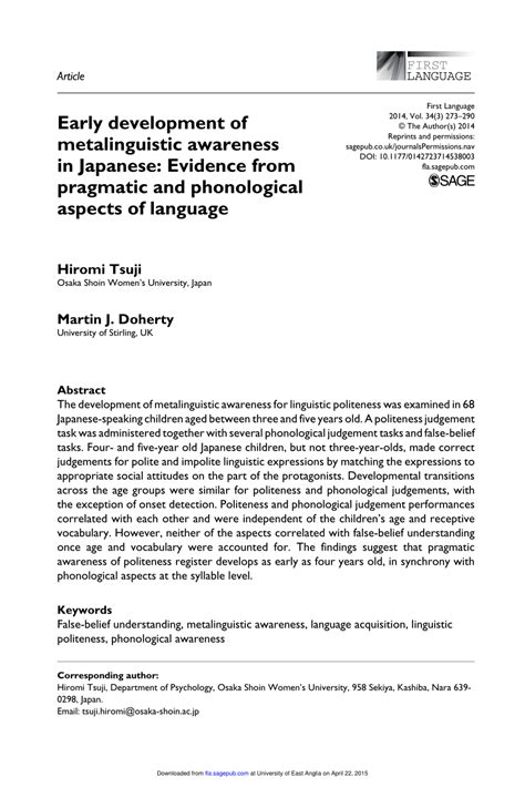 Pdf Early Development Of Metalinguistic Awareness In Japanese Evidence From Pragmatic And