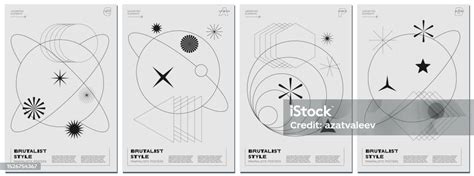 추상적인 잔혹한 포스터는 검은색 기하학적 선형 행성과 흑백 공간 배경에 모양을 가지고 있다 현대적인 잔혹한 스타일 최소한의