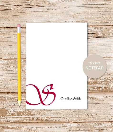 initial personalized notepad cursive initial notepad etsy
