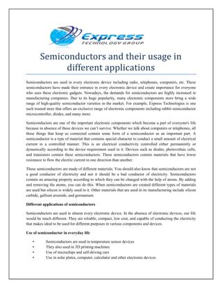 Semiconductors And Their Usage In Different Applications PDF