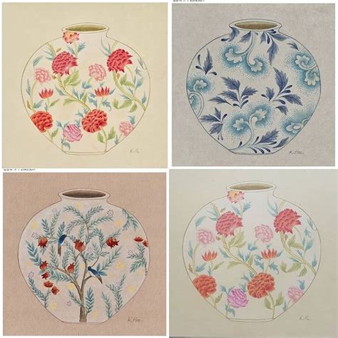 Instagram의 민화를 그리는 김경희입니다 님 “달항아리 화병series 정원 庭園 2018 달항아리 작업중 이 세 항아리 작업은 계절이 바뀔때 미묘하게 변하는