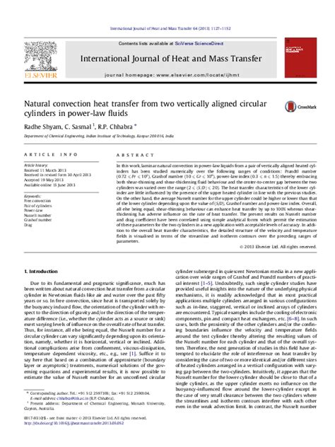 Pdf Natural Convection Heat Transfer From Two Vertically Aligned Circular Cylinders In Power