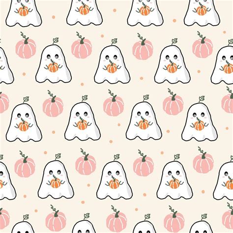 Halloween Cute Pattern Ghost Holding Little Pumpkin Vector