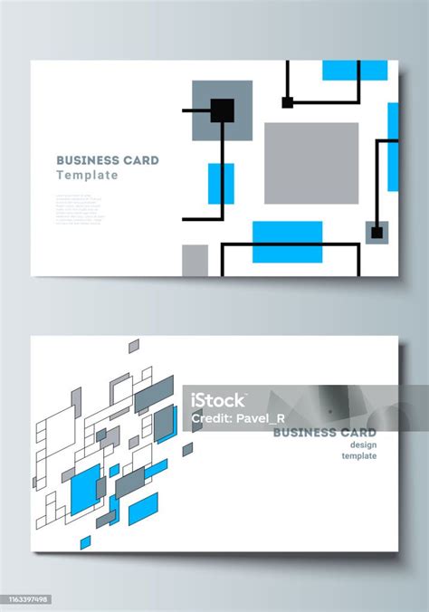 두 개의 창조적 인 명함 디자인 템플릿의 편집 가능한 레이아웃의 최소 추상 벡터 그림 추상 다각형 배경 화려한 모자이크 패턴 복고풍 바우하우스 드 Stijl 디자인 개념에