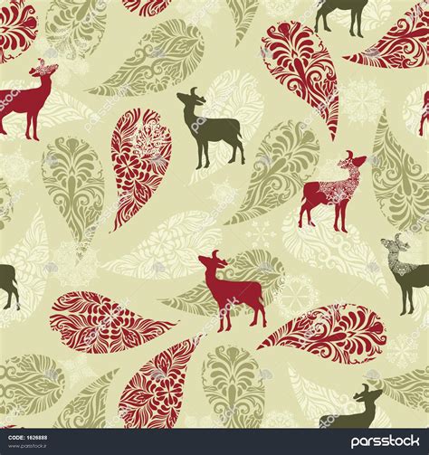 وکتور الگوی بدون درز زمستانی با تزیین کریسمس گوزن ها و دانه های برف