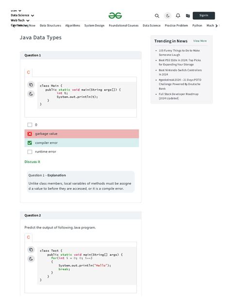 Quiz About Java Data Types Pdf Class Computer Programming Boolean Data Type