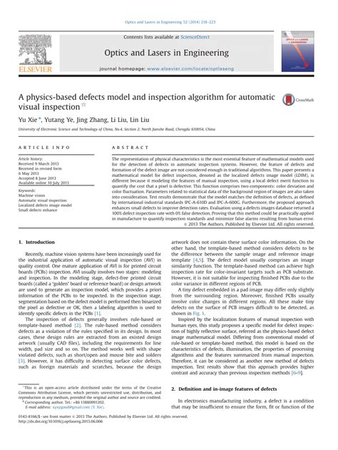 pdf a physics based defects model and inspection algorithm for