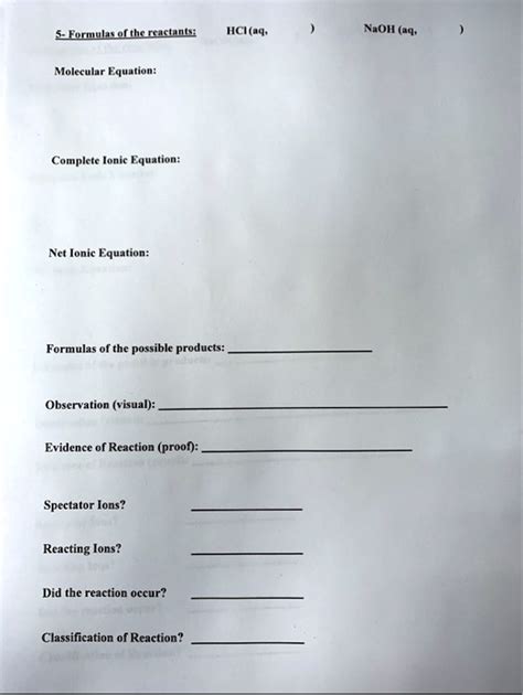 5 Formulas Of The Reactants Molecular Equation Complete Ionic Equation Net Ionic Equation