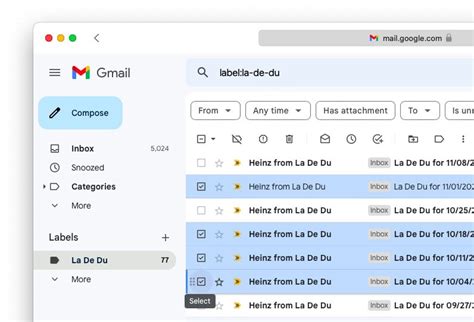 how to select multiple emails in gmail la de du