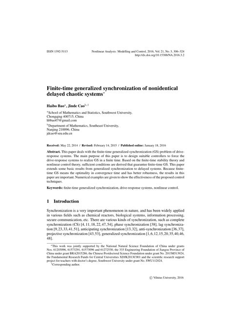 Pdf Finite Time Generalized Synchronization Of Nonidentical Delayed Chaotic Systems