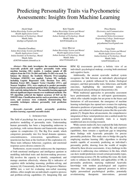 Pdf Predicting Personality Traits Via Psychometric Assessments