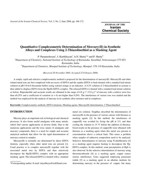 Pdf Quantitative Complexometric Determination Of Mercury Ii In Synthetic Alloys And Complexes
