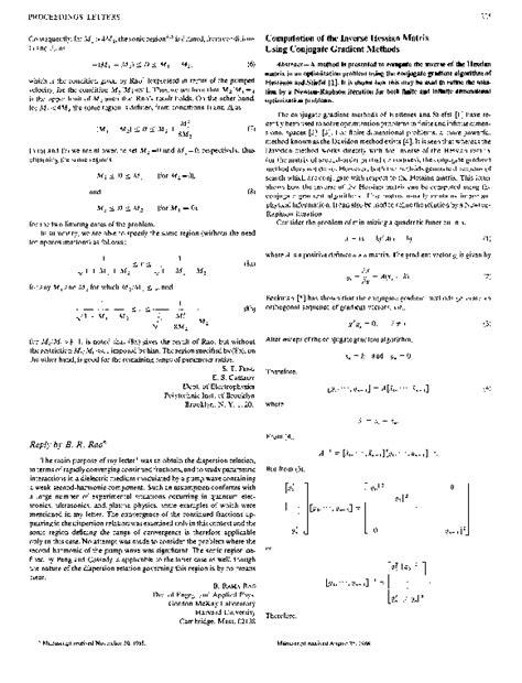 Pdf Computation Of The Inverse Hessian Matrix Using Conjugate