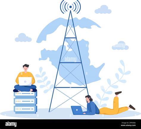 Isp Or Internet Service Provider Cartoon Illustration With Keywords And