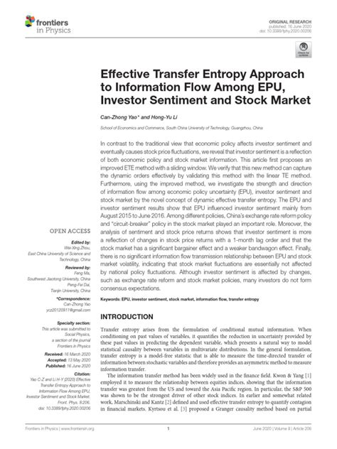Effective Transfer Entropy Approach To Information Pdf Time Series Stock Market Index
