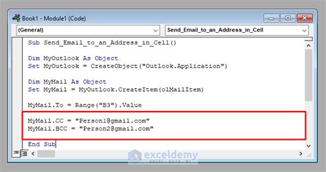 How To Send An Email To An Address In A Cell Using An Excel Macro 2