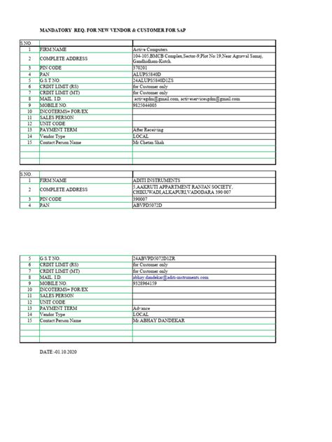 Vendor Creation Formate 15 05 2024 Pdf