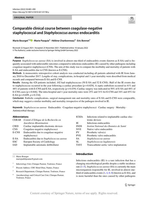 Comparable Clinical Course Between Coagulase Negative Staphylococcal And Staphylococcus Aureus