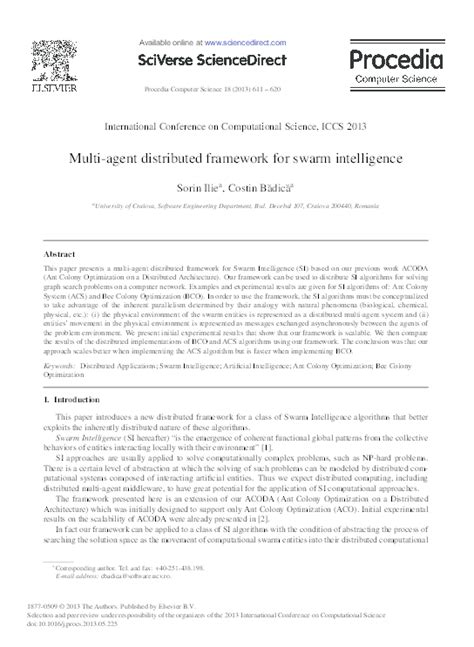 Pdf Multi Agent Distributed Framework For Swarm Intelligence Sorin