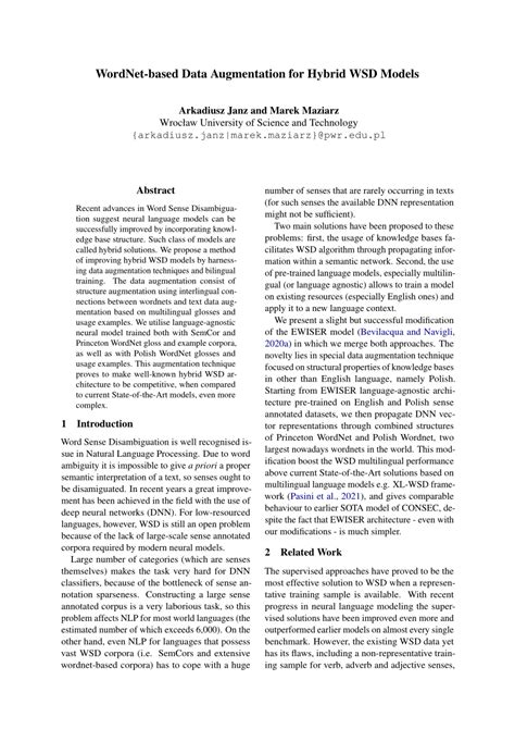 Pdf Wordnet Based Data Augmentation For Hybrid Wsd Models