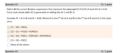 Select All The Correct Boolean Expressions That Represent The Carry Out