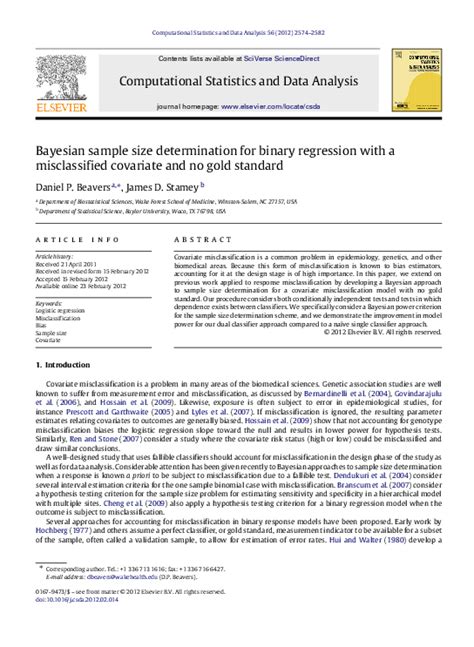 Pdf Bayesian Sample Size For Misclassified Covariates
