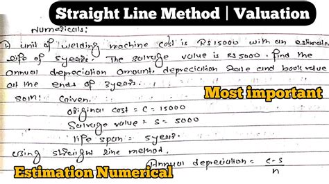 Straight Line Method Valuation Numerical Estimation Youtube