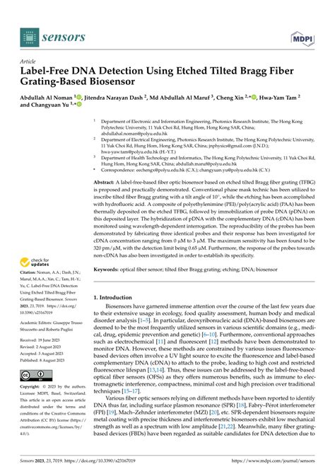 Pdf Label Free Dna Detection Using Etched Tilted Bragg Fiber Grating