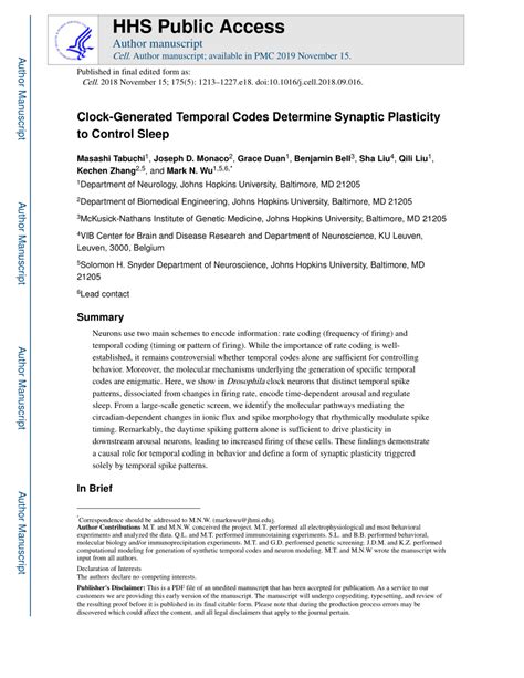PDF Clock Generated Temporal Codes Determine Synaptic Plasticity To Control Sleep