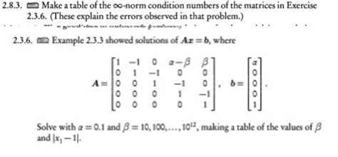 Solved 2 8 3 Make A Table Of The ∞ Norm Condition Numbers