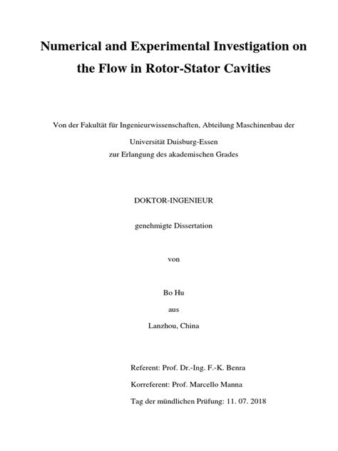numerical and experimental investigation on the flow in rotor stator