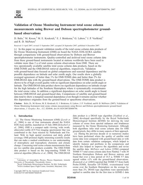 Pdf Validation Of Ozone Monitoring Instrument Total Ozone Column