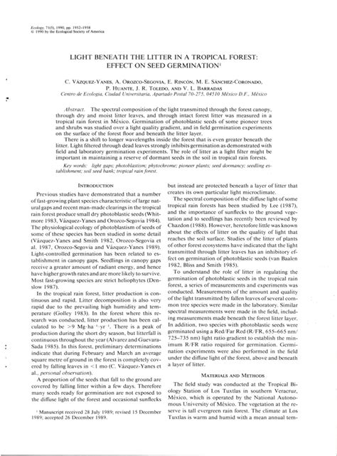Pdf Light Beneath The Litter In A Tropical Forest Effect On Seed
