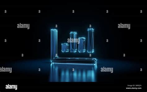 3d Rendering Wireframe Digital Techno Neon Glowing Symbol Of Column Chart With Shining Dots On