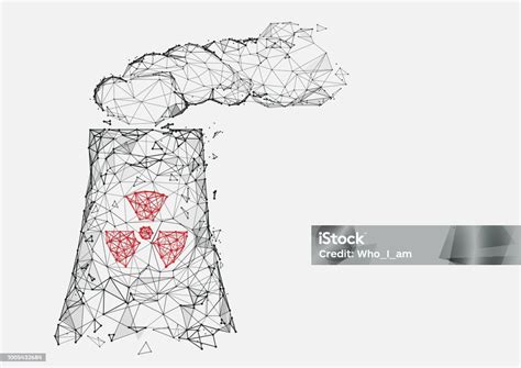 원자력 플랜트 아이콘 형태로 라인 삼각형 및 입자 스타일 디자인 일러스트 벡터 0명에 대한 스톡 벡터 아트 및 기타 이미지