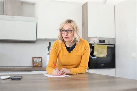 An Adult Woman Working In Home Interior Lifestyle People Concept Stock