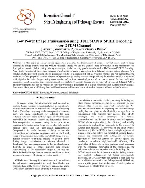 Pdf Low Power Image Transmission Using Huffman And Spiht Encoding Over