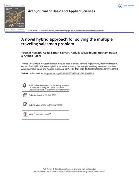 Pdf A Novel Hybrid Approach For Solving The Multiple Traveling Salesmen Problem